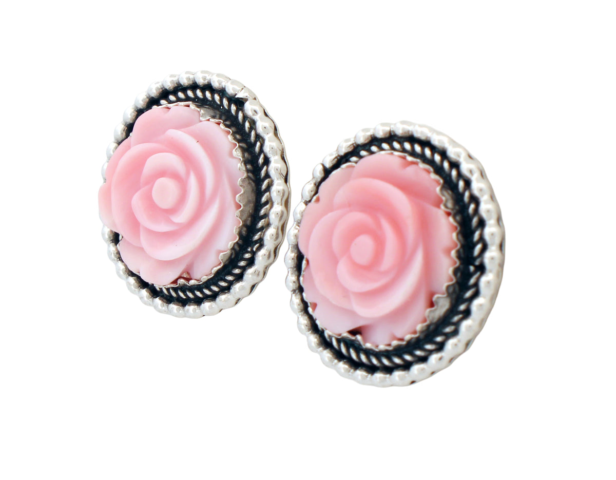 Navajo Native American Pink Conch Shell Flower Earrings by Platero SKU ...